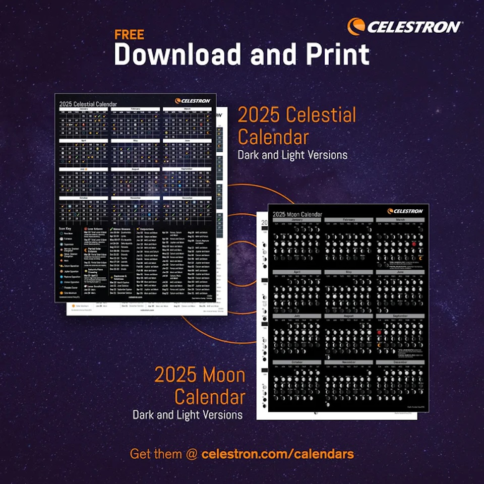 2025 Celestial & Moon Calender 天文年曆與月亮年曆免費下載與列印 | 上宸光學
